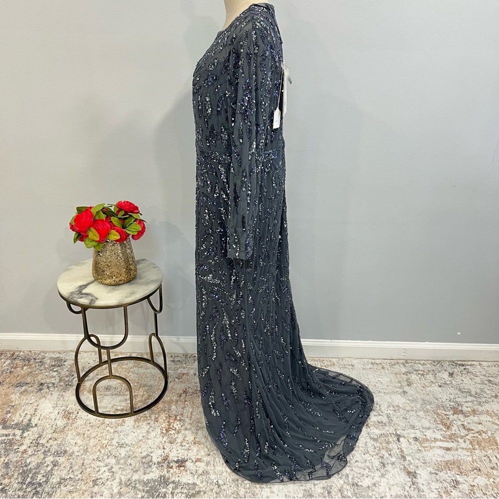Mac Duggal | Dresses | Mac Duggal Charcoal Grey Beaded Long Sleeve ...